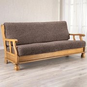 Bielastické potahy VITTORIA hnědá trojkřeslo s dřevěnými rukojeťmi (š. 150 - 200 cm)
