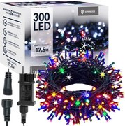 LED světelný řetěz - 17,5m, 300LED, IP44, multicolor + záblesky