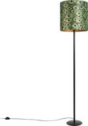 Stojací lampa černá s sametovým stínítkem s motivem páva zlatá 40 cm - Simplo