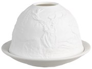 Bílý porcelánový svícen na čajovou svíčku jeleni Paollo - Ø 12 * 8 cm