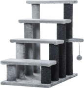 PawHut Kočičí Schody 4-krokové S Škrabadlem, Hračkou a Psy pro Kočky do 5 kg, Plyš a Jutová Šedá 60 x 40 x 64 cm | Aosom