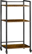 HOMCOM 3-tierový nastavitelný regálový vozík s kolečky pro kancelář, kuchyň, ložnici 50x35x100 cm Rustikální hnědá | Aosom