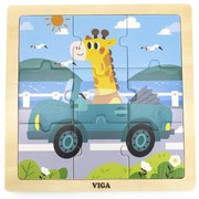 Dřevěné puzzle pro nejmenší Viga 9 ks Auto Barva: multicolor