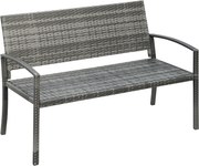 Outsunny zahradní lavice ratanový vzhled parková lavice s ocelovým rámem pro 2 osoby balkonová lavice nosnost až 320 kg šedý zahradní nábytek