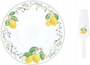 Porcelánová Patrový Podnos Na Zákusky s Lopatkou Talíř 32 cm citronové květy boho