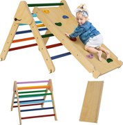 AIYAPLAY Skládací dřevěný lezecký trojúhelník 3v1 pro děti ve věku 18-48 měsíců se skluzavkou nebo rampou 147x64,5 cm Multi-barva | Aosom