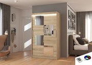 ADRK Furniture Posuvná skříň se zrcadlem a LED osvětlením LUGANO 120
