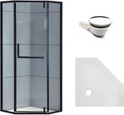 BPS-koupelny Pětiúhelníkový sprchový kout HYD-PK4026A 80x80 černá/transparent + vanička HYD-PSV-ST07A bílá