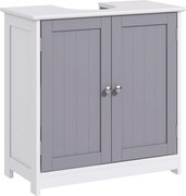 Kleankin Koupelnová Skříňka pod Umývadlo - 2-dveřová skříňka s policí - rozměry 60L x 30W x 60H cm - v šedobílé dřevě | Aosom
