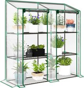 Outsunny 3-patrový zahradní skleník s policemi a šikmou střechou, 2 zipové dveře pro pěstování rostlin na terase 143x46x141/151 cm Průhledný | Aosom