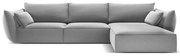 Světle šedá sametová rohová pohovka (pravý roh/s lenoškou) Vanda – Mazzini Sofas