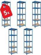 Akce 5x Regál 180x40x40 cm lakovaný 5-policový, nosnost 875 kg - modrý