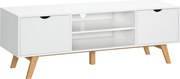 HOMCOM Moderní TV Stolek pro Televize do 65 palců s 2 Dveřmi, 2 Otevřenými Policemi a Dřevěnými Nohami 150x39x50 cm Bílý | Aosom