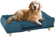 PawHut pelíšek pro psy polštářek pro psy koš pro psy pohovka pro psy dřevěné nohy, polyester, tmavě modrá, 96 x 66 x 24 cm | Aosom