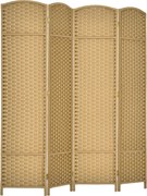 HOMCOM Interiérový dřevěný příčka 4 panely 160 x 170 cm Skládací zástěna s tkanou úpravou, dělicí přepážka pro obývací pokoj, ložnici, domácnost, přír