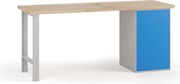 Dílenský pracovní stůl G7, buková spárovka, 2000 x 800 x 840 mm, 1x skříňka, modrá