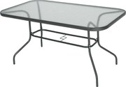 Outsunny Obdélníkový Zahradní Stůl s Zakřivenými Kovovými Okraji a Otvorem pro Slunečník, Temperované Sklo 70kg Kapacita 140x80x70 cm Tmavě Šedá | Aos