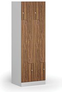 Kovová šatní skříňka S1 Z, 4 oddíly, 1850 x 600 x 500 mm, demont, cylindrický zámek, laminované dveře, ořech