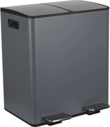 Tmavě šedý ocelový odpadkový koš 2x20 l na tříděný odpad/nášlapný Aliya – Spirella
