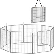 PawHut Ohrada pro štěňata - 8-panelová hrací zóna s 8 mřížkovými panely, dveřmi, zemními kolíky, flexibilní plachtou pro venkovní použití, 80 cm vysok