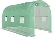 Tunnlový skleník Outsunny 400x200x205 cm se zvedacími dveřmi a 6 okny, PE potah 140 g/m², kovový rám pro pěstování rostlin a zeleniny | Aosom