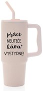 PRÁCE NEUTEČE, KÁVA VYSTYDNE! - růžový cestovní termohrnek 900 ml