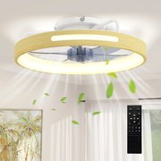 HOMCOM 49 cm LED stropní ventilátor se světlem, 40 W, reverzní DC motor, tichý chod, dálkové ovládání, 6 rychlostí, 3 teploty světla, časovač — přírod