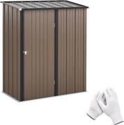 Zahradní kůlna Outsunny 1,34 m² s pultovou střechou, uzamykatelný nástrojový kabinet, vyrobený z pozinkované oceli, 161,5 x 94,5 x 196 cm, hnědý | Aos