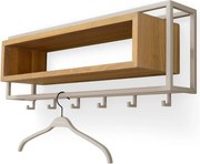 Nástěnný věšák z dubového dřeva v přírodní barvě/taupe s poličkou 78 cm School – Spinder Design