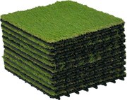 Umělá tráva Outsunny 10 kusů, koberec na trávník 30 x 30 cm, syntetická tráva pro zahradu a balkon, plastová 25 mm | Aosom