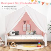 Costway Dětský stan s omyvatelnou bavlněnou podložkou a vlajkou Banner – růžový