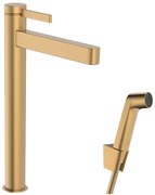 Hansgrohe Finoris - Umyvadlová baterie s výpustí Push-Open a bidetovou sprškou, EcoSmart, kartáčovaný bronz 76220140
