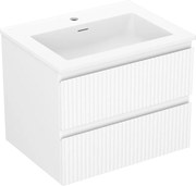 Mexen Rivel, koupelnová skříňka 60 cm s umyvadlem Otis, 2 zásuvky, drážkovaná, bílá matná, 91A20-06047-2-BFF01-W18M01