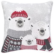 SCANquilt pletený povlak DESIGN trio polar bears šedočervená 45 x 45 cm
