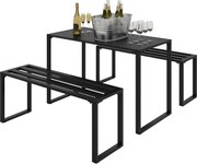 Outsunny Sada zahradního nábytku 3-dílná sezená skupina 1 x stůl 2 x lavičky Černý kov 110 x 55 x 70 cm | Aosom