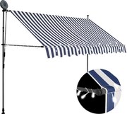 Ručně zatahovací markýza s LED světlem 250 cm modrobílá 145844