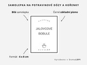 JALOVCOVÉ BOBULE - omyvatelná samolepka na kořenky, výběr rozměrů Ø 5 cm / 5 x 5 cm / 6 x 8 cm | DomaLEP tvar: OBDÉLNÍK, barva: BÍLÁ - ČERNÉ písmo, velikost: š. 6 cm x v. 8 cm – základní písmo