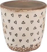 Béžový keramický obal na květináč se srdíčky Hearti S - Ø 13*12 cm