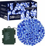 LED světelný řetěz - 10m, 100LED, 8 funkcí, 3xAA, IP44, modrá