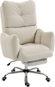 HOMCOM ergonomické kancelářské křeslo s podnožkou — krémově bílý flanel, silné čalounění, vysoké opěradlo, výškově nastavitelné | Aosom