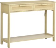 HOMCOM Konsolový stolek do předsíně se 2 zásuvkami Ratanová deska a spodní police pro chodbu, obývací pokoj a ložnici, rustikální styl 100x30x76 cm př