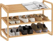 HOMCOM 3-patrový botník z bambusu pro 12 párů bot - Organizér do vstupní haly 76x33x50,8 cm Přírodní | Aosom