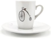 Porcelánový espresso šálek Retro kolo s podšálkem, 130 ml – autorský český design