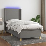Box spring postel s matrací a LED tmavě šedá 90x200 cm textil