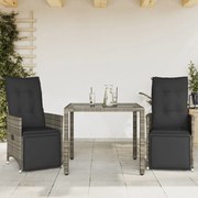3dílný zahradní bistro set s poduškami šedý polyratan 3276893