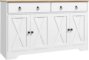 HOMCOM Úložný kabinet do kuchyně v venkovském stylu s 2 zásuvkami a 2 skříňkami s nastavitelnými policemi - rozměry 121D x 37Š x 75V cm bílý | Aosom
