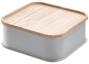 Šedý úložný box s víkem ze dřeva paulownia iDesign Eco, 21,3 x 21,3 cm