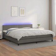 Box Spring Postel S Matrací A Led Šedá Umělá Kůže Šedá Hladký design 200