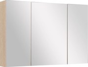 Koupelnová skříňka s zrcadlem kleankin - moderní skříňka se zrcadlem a 3 dveřmi s nastavitelnými policemi pro koupelnu a ložnici, 90x60x13.5 cm, dub |