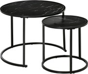 HOMCOM Sada 2 moderních stohovatelných kulatých stolů s deskou z imitace mramoru a ocelovým rámem Ø60x46 cm a Ø40x40 cm černá | Aosom